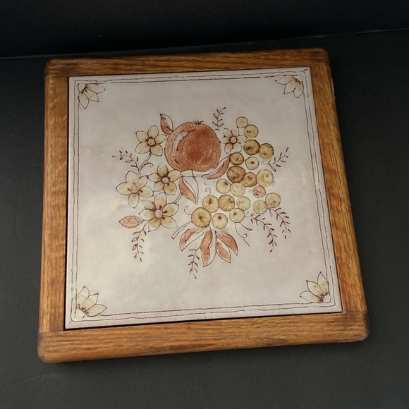 Source Unknown | Kitchen | Vintage Ceramic Tile Trivet Apples Grapes ...